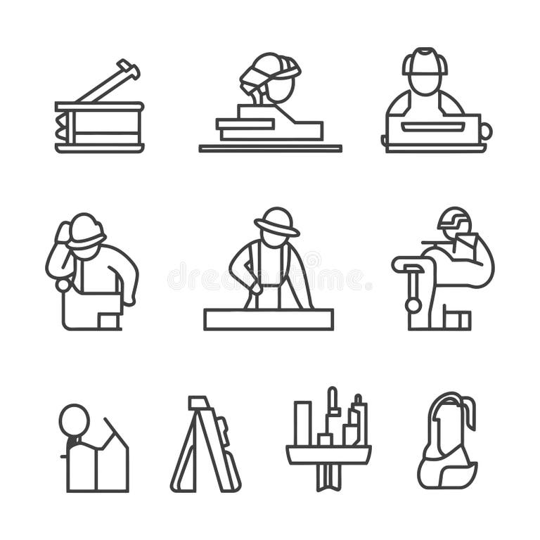 Collection of Construction Worker Icons: Industry, Safety, and Tools ...