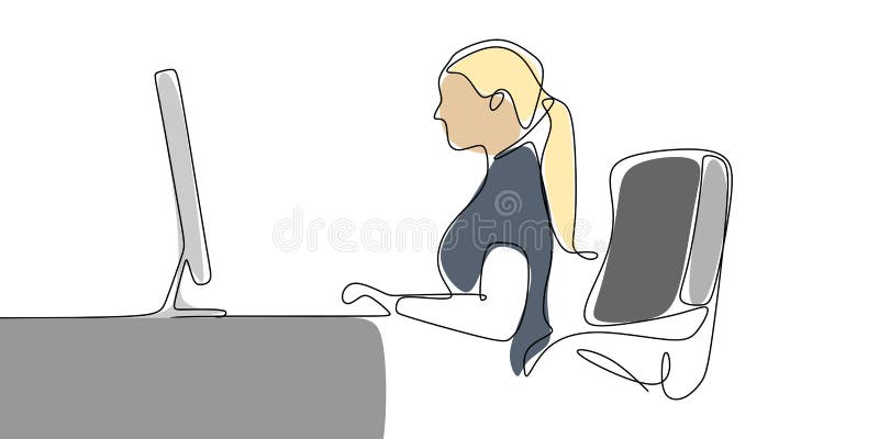 Line Drawings Continue To Work in Front of the Computer Stock Vector ...