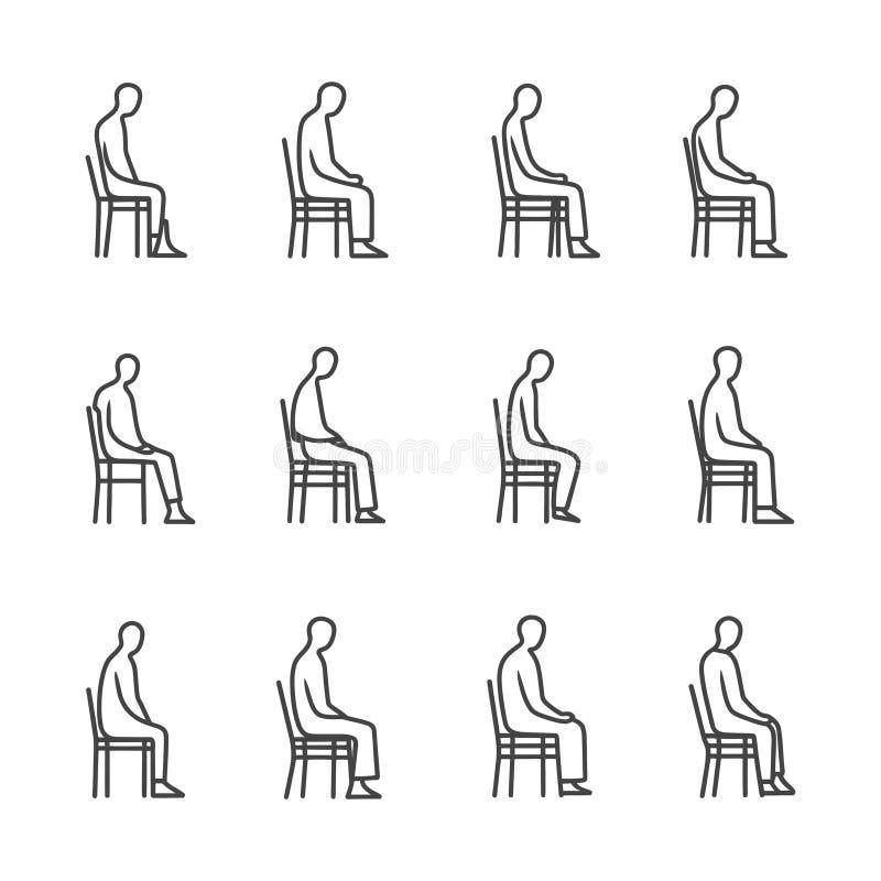 Twelve Variations of a Person Sitting on a Chair: Line Art Icon Set ...