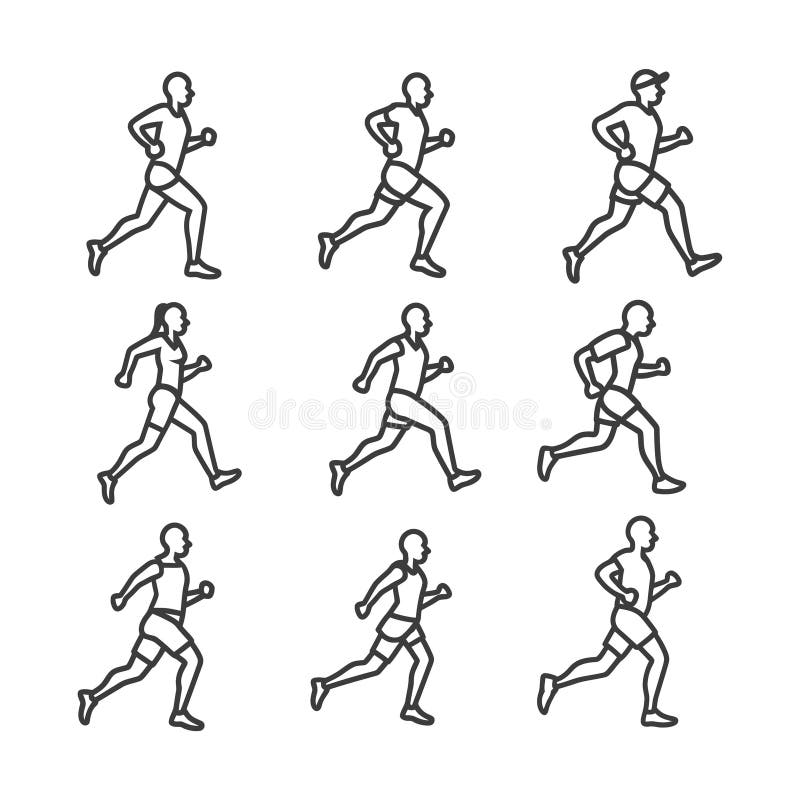 Nine Running People Line Art Illustration Stock Vector - Illustration ...