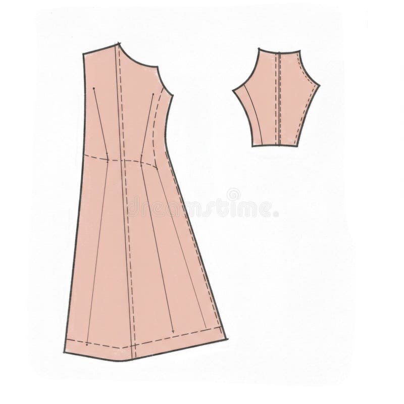 A-Line Dress Sewing Pattern: Peach Technical Illustration Stock ...
