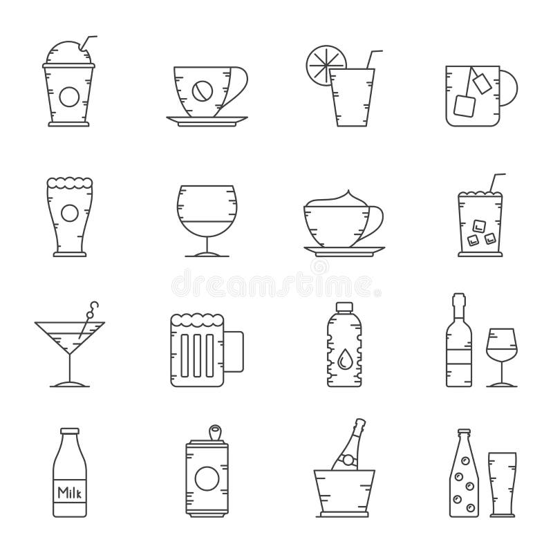 Line Drink and Beverage Icons Stock Vector - Illustration of juice ...