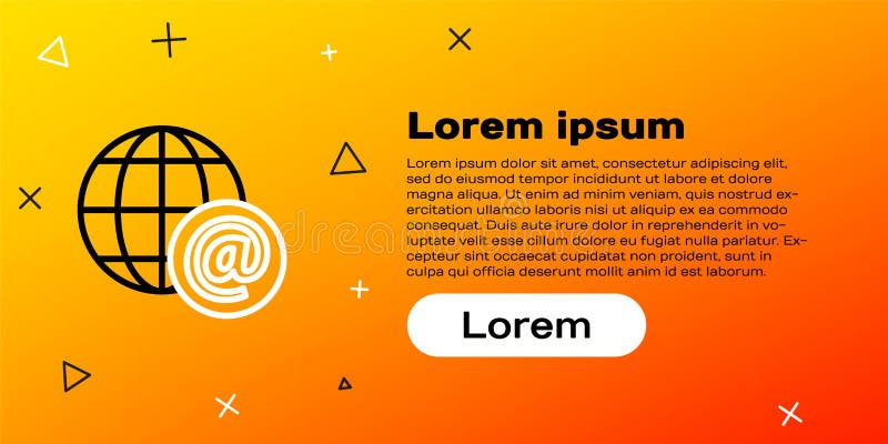 Line Earth Globe with Mail and E-mail Icon Isolated on Yellow ...