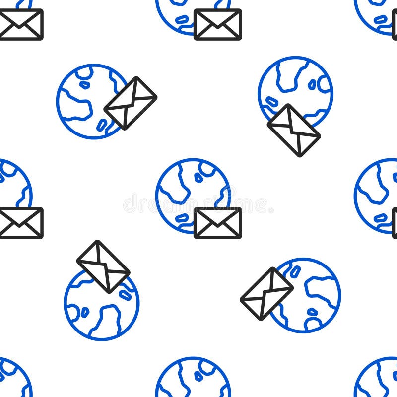 Line Earth Globe with Mail and E-mail Icon Isolated Seamless Pattern on ...