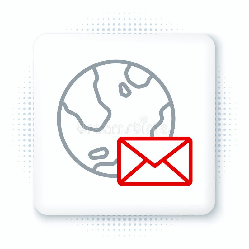 Line Earth Globe with Mail and E-mail Icon Isolated on White Background ...