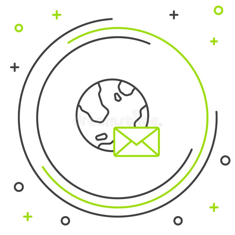 Line Earth Globe with Mail and E-mail Icon Isolated on White Background ...