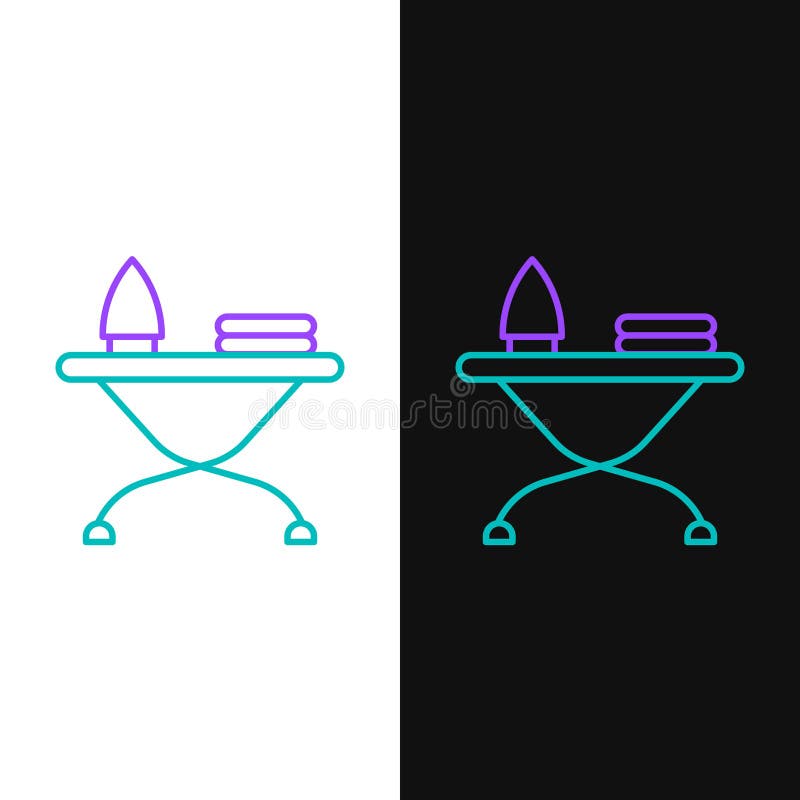 Line Electric Iron And Ironing Board Icon Isolated On White And Black