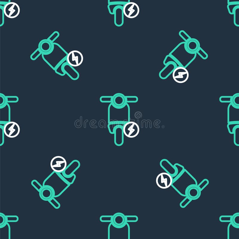 Line Electric Scooter Icon Isolated Seamless Pattern on Black ...