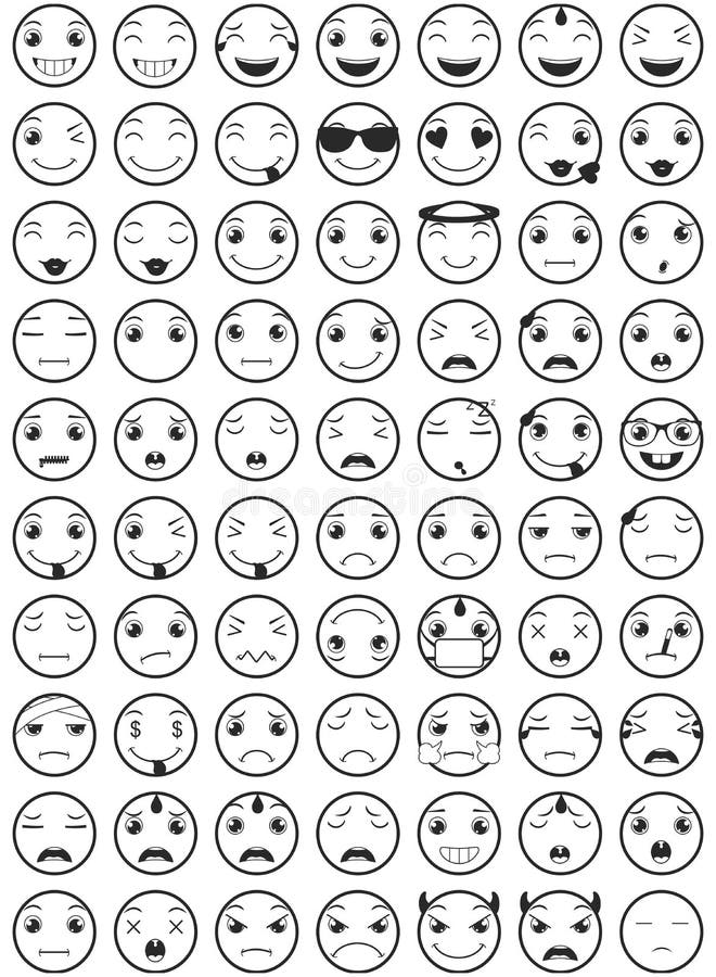Line Emoticons / Emoji Vector Set Stock Vector - Illustration of icon ...