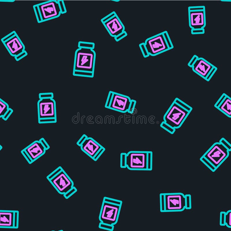 Line Energy Drink Icon Isolated Seamless Pattern on Black Background ...