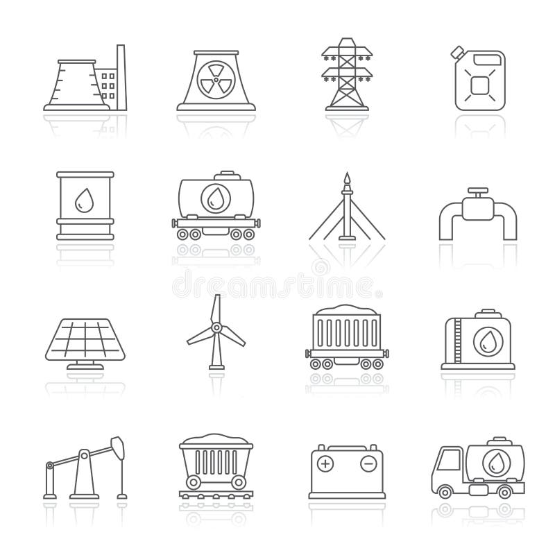 Line Energy Source and Fossil Fuel Industry Icons Stock Vector ...