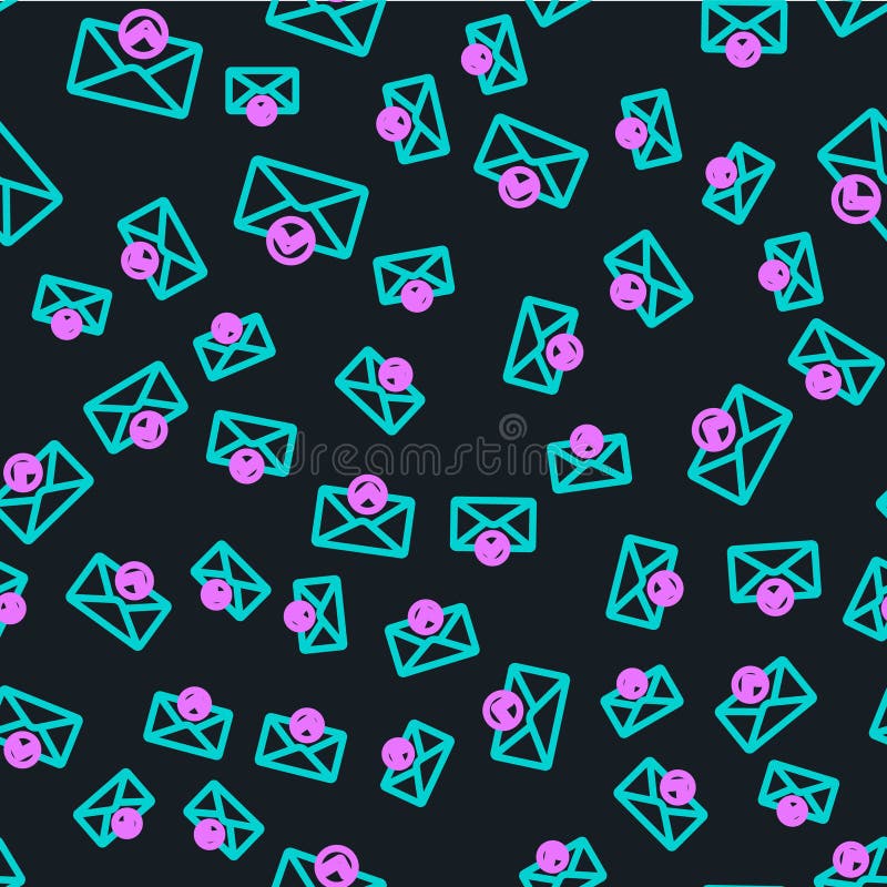 Line Envelope and Check Mark Icon Isolated Seamless Pattern on Black ...