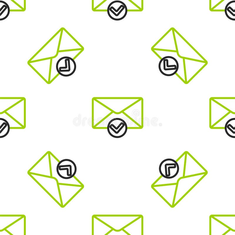 Line Envelope and Check Mark Icon Isolated Seamless Pattern on White ...