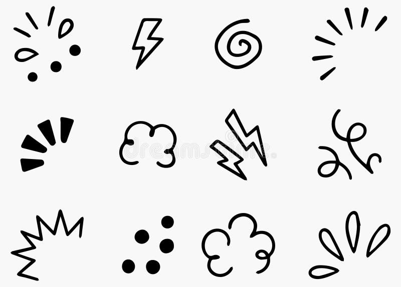 Line Explosion Surprise Burst Ray Icon Elements. Hand Drawn Explosion ...