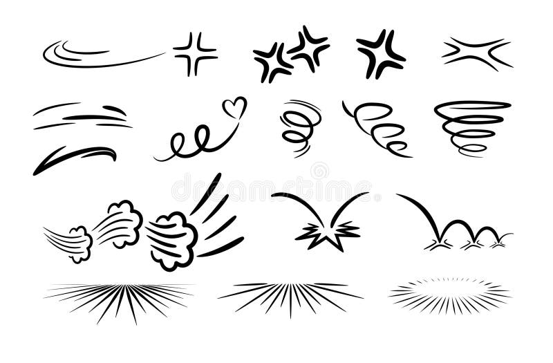 Line Expressive Effect Cartoon Comic Anime Doodle Hand Drawn Vector ...