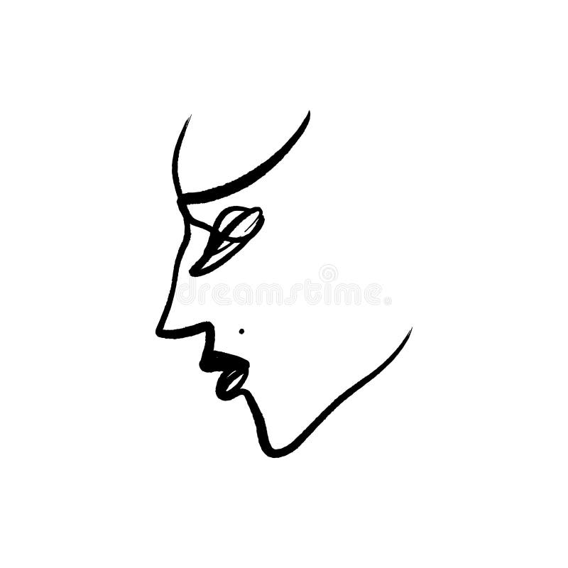 Line Face Drawing. Portrait in Minimalistic Style Stock Illustration ...