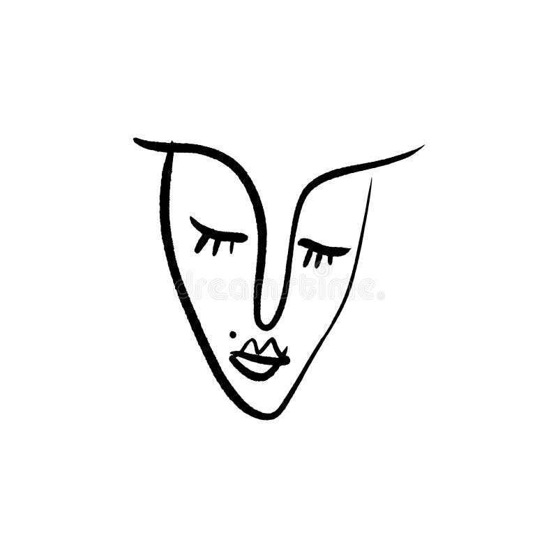 Line Face Drawing. Portrait in Minimalistic Style Stock Illustration ...