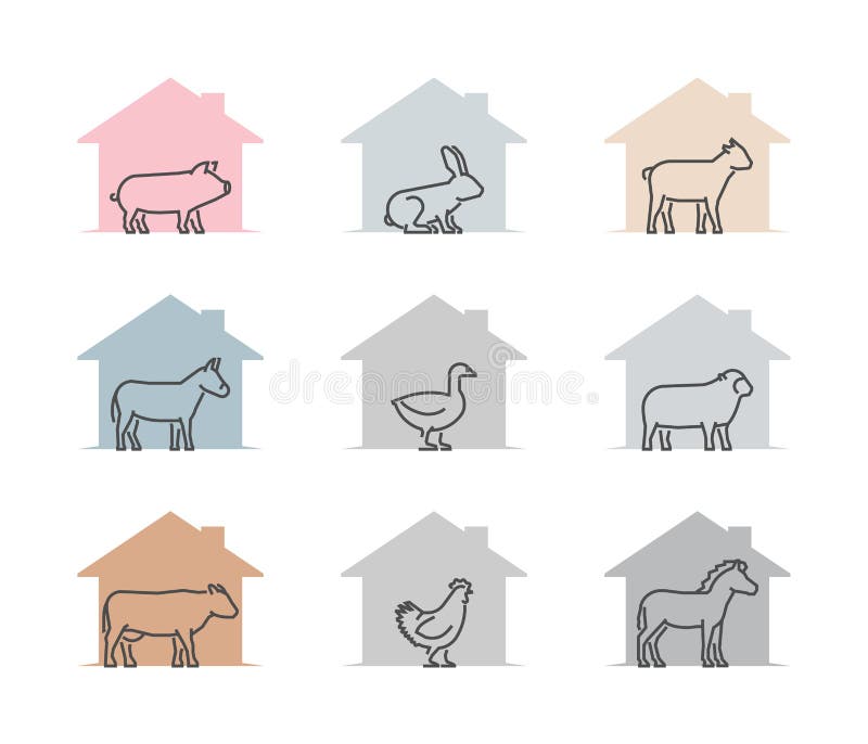 Line Farm Animals on White Background Stock Illustration - Illustration ...