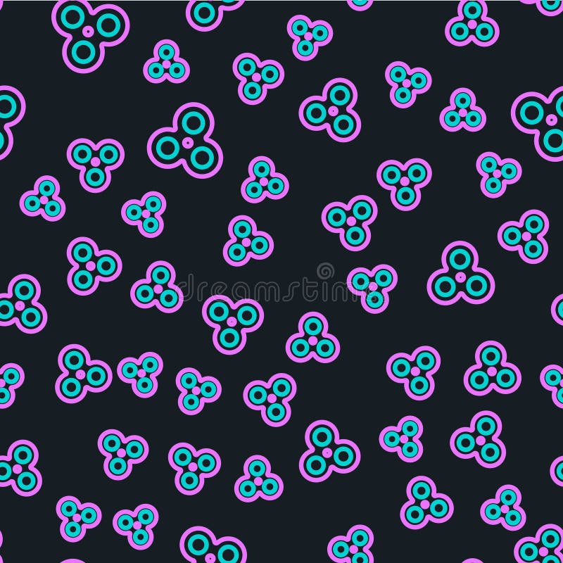 Line Fidget Spinner Icon Isolated Seamless Pattern on Black Background ...