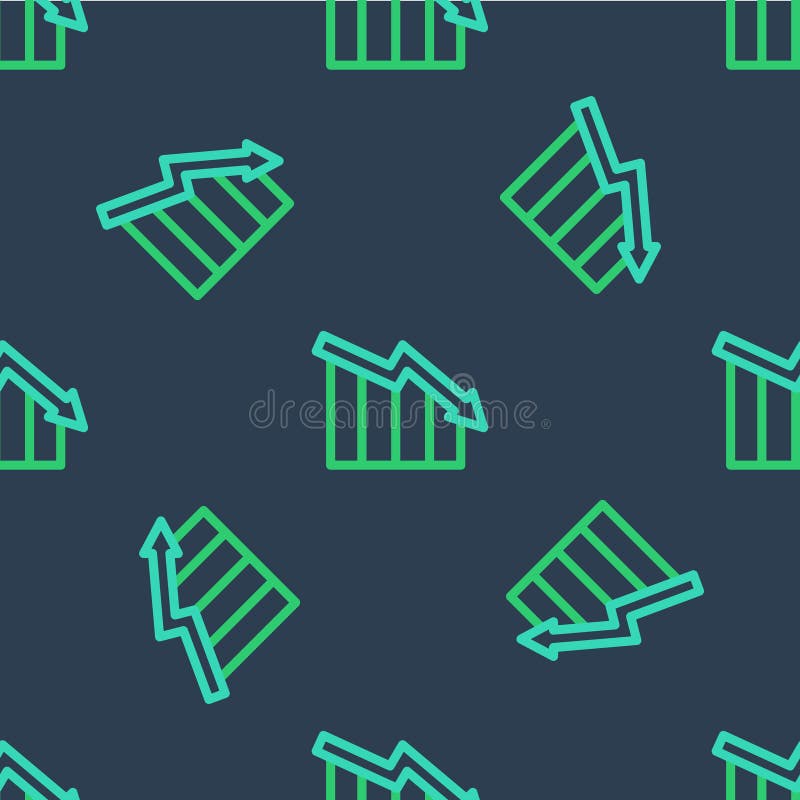 Line Financial Growth Decrease Icon Isolated Seamless Pattern on Blue Background. Increasing ...