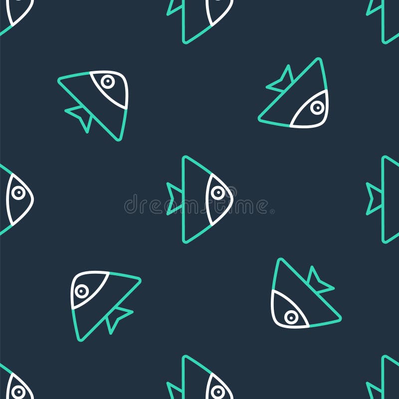 Line Fish Icon Isolated Seamless Pattern on Black Background. Vector ...
