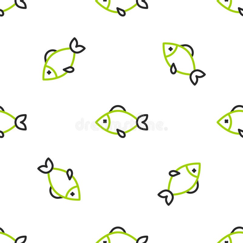 Line Fish Icon Isolated Seamless Pattern on White Background. Vector ...