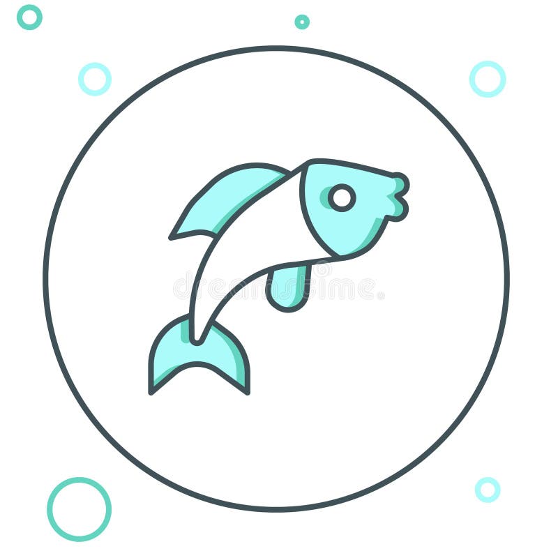 Line Fish Icon Isolated on White Background. Colorful Outline Concept ...