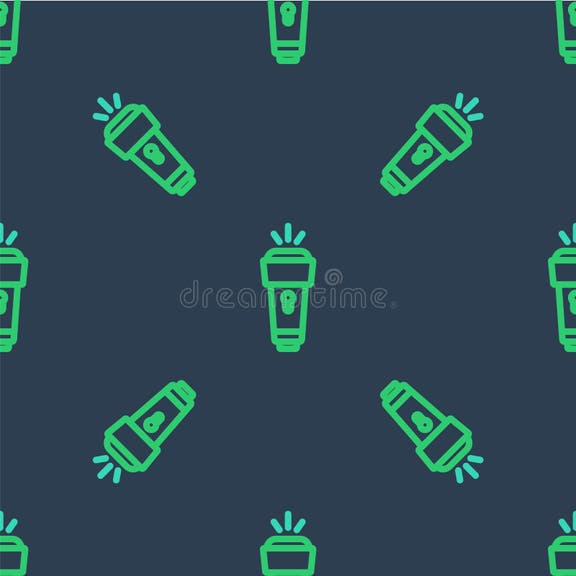 Line Flashlight Icon Isolated Seamless Pattern on Blue Background ...