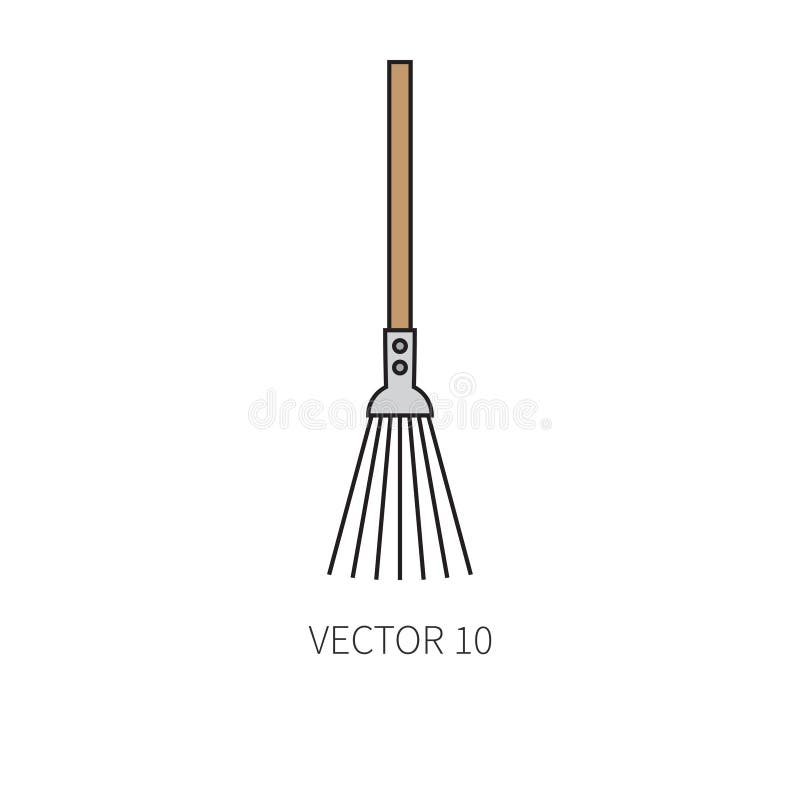 Line Flat Color Vector Icon Garden Tool - Rake. Cartoon Style. Vector ...