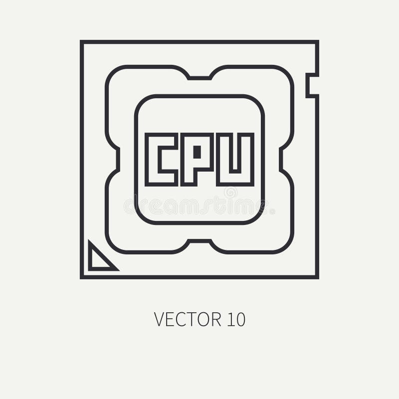 Line Flat Vector Computer Part Icon Processor. Cartoon Style Stock ...