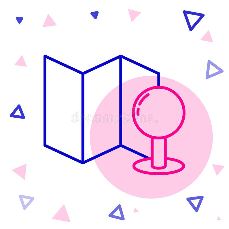 Line Folded Map with Push Pin Icon Isolated on White Background ...