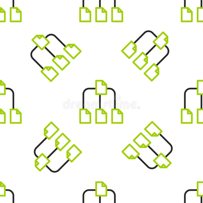 Line Folder Tree Icon Isolated Seamless Pattern on White Background. Computer Network File ...