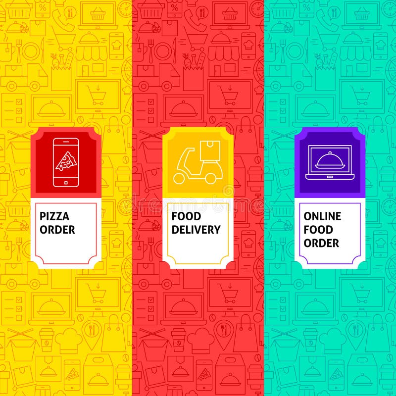 Line Food Delivery Package Labels Stock Vector - Illustration of dinner ...
