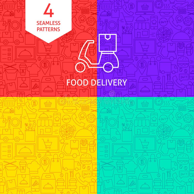 Line Food Delivery Patterns Stock Vector - Illustration of deliver ...