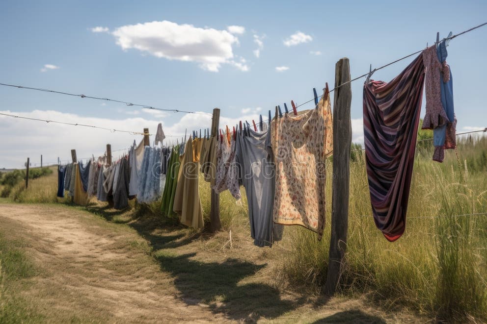 Line of Freshly Washed Clothes, Fluttering in the Breeze Stock Image ...