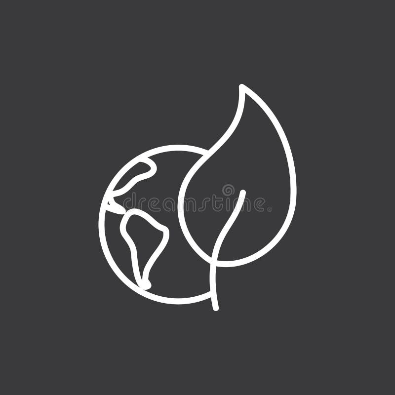 Line Friendly Planet and Leaf Icon on Dark Background Stock ...