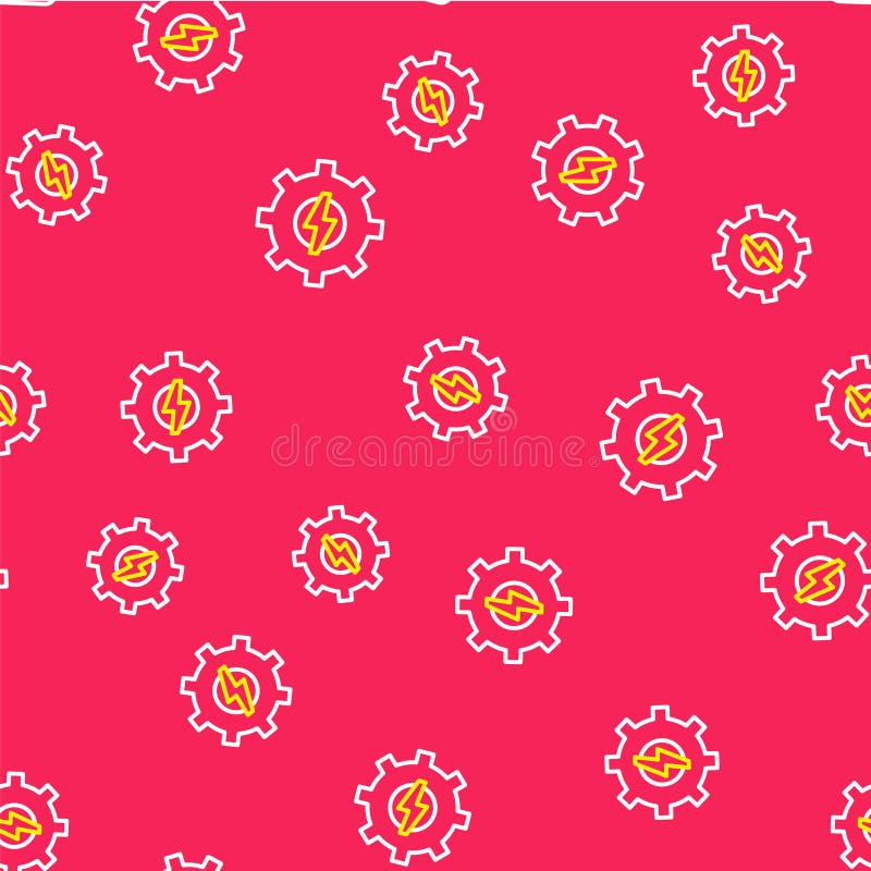 Line Gear and Lightning Icon Isolated Seamless Pattern on Red ...