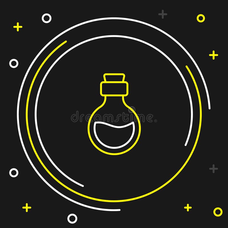 Line Glass Bottle with Magic Elixir Icon Isolated on Black Background ...