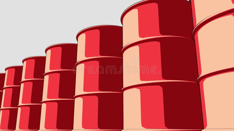 Line of Glossy Red Metal Barrels. Cartoon Version for Presentations and ...
