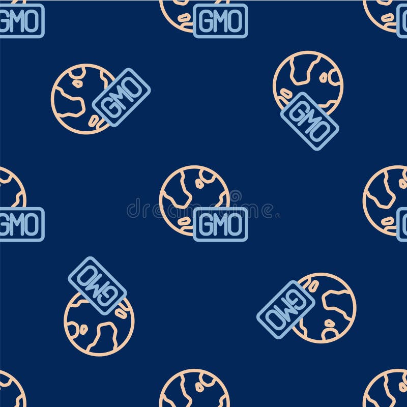 Line GMO Icon Isolated Seamless Pattern on Blue Background. Genetically Modified Organism ...