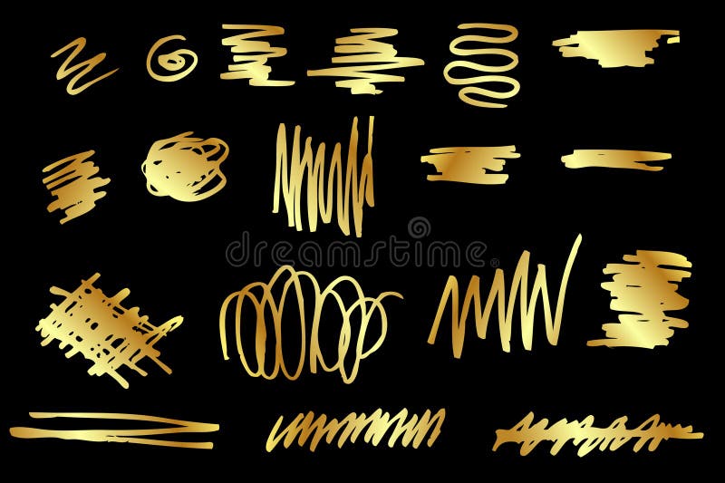 Thick Line Gold Golden Hand Draw Vector Abstract Shape, Set 18 ...