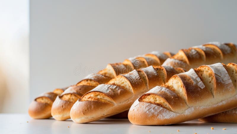 Line of Golden Bread Loaves Stacked Together Stock Image - Image of ...