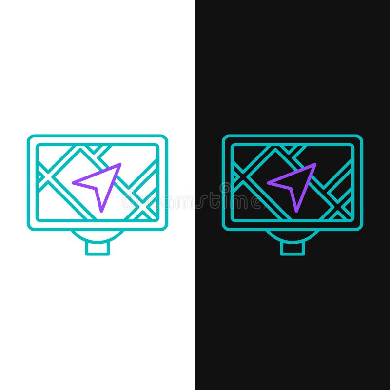 Line Gps Device with Map Icon Isolated on White and Black Background ...