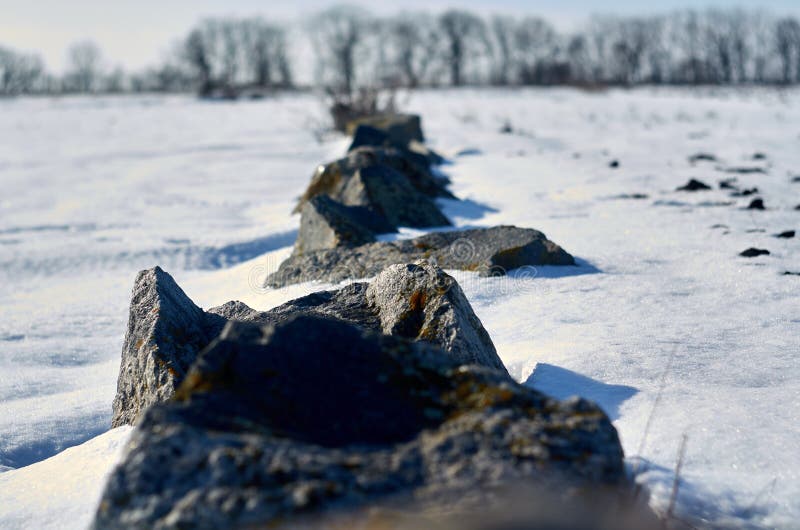 Line of Granite Stones on the Field Stock Photo - Image of stone, rock ...