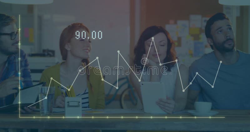 Line Graph Animation Over Diverse Group of People Working in Office ...