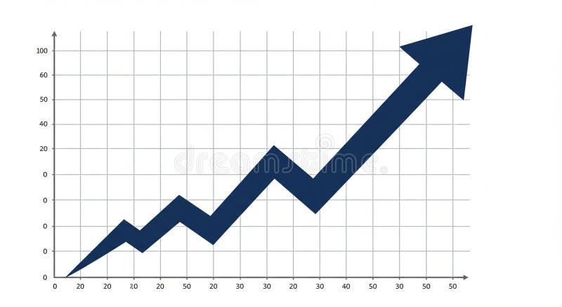 Line Graph with a Dark Blue Zigzagging Arrow Moving Upward ...