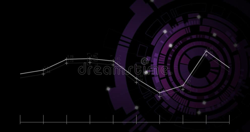 Line Graph with Data Points Over Abstract Purple and Black Circular ...