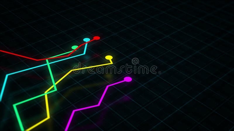 Line Graph of Digital Income Chart Made in Tech Style on High Tech Grid ...
