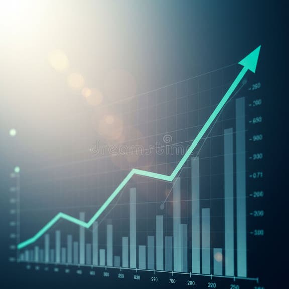 Line Graph with Upward Trend Arrow on a Dark Background, Featuring Translucent Stock ...