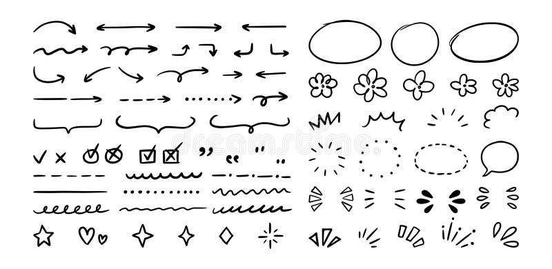 Line Hand Drawn Elements. Doodle Scribble. Sketch Outline Shapes, Signs ...